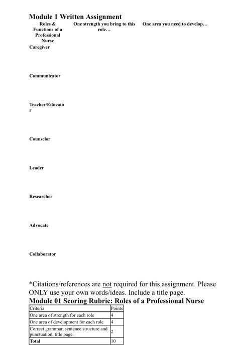 One area you need to develop.. Module 1 Written | Chegg.com