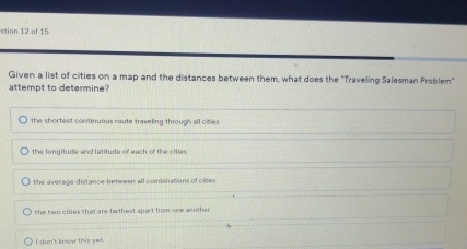 Solved stion 12 ﻿al 15Given a list of cities on a map and | Chegg.com