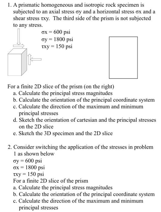 Solved 1. A prismatic homogeneous and isotropic rock | Chegg.com