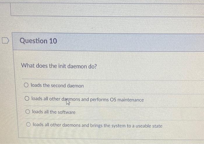 Solved What does the init daemon do? loads the second daemon | Chegg.com