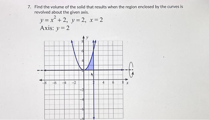 Solved 7. Find the volume of the solid that results when the | Chegg.com