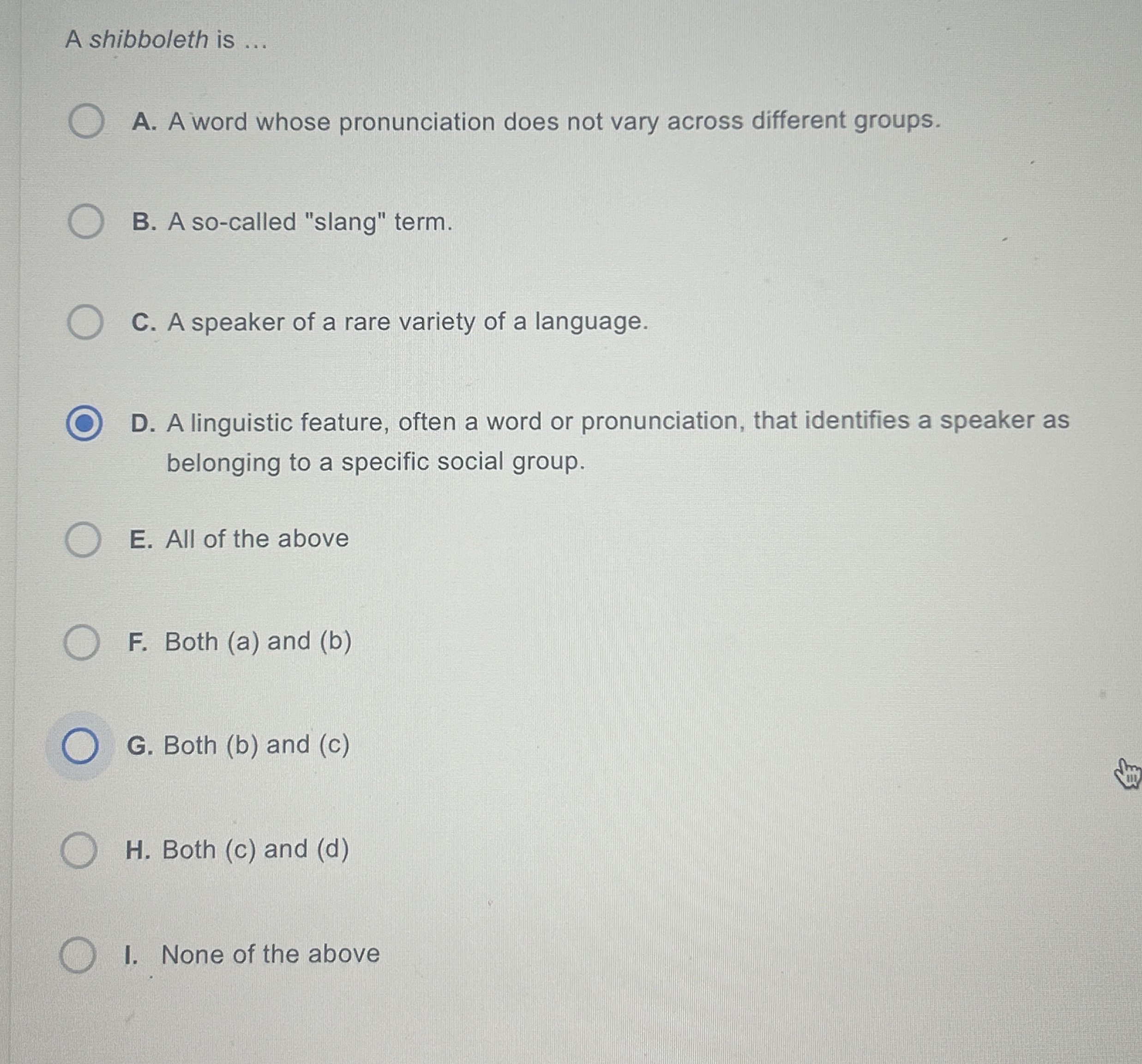 Solved A shibboleth is ...A. ﻿A word whose pronunciation | Chegg.com