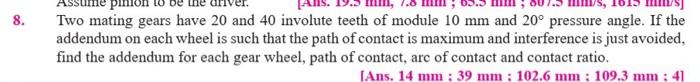 Solved Two mating gears have 20 and 40 involute teeth of | Chegg.com