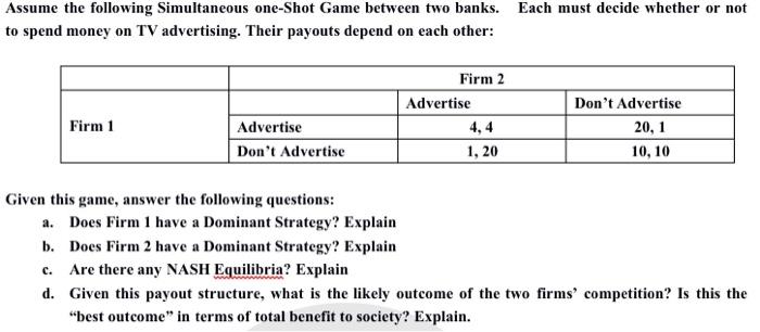 Solved Assume the following Simultaneous one-Shot Game | Chegg.com