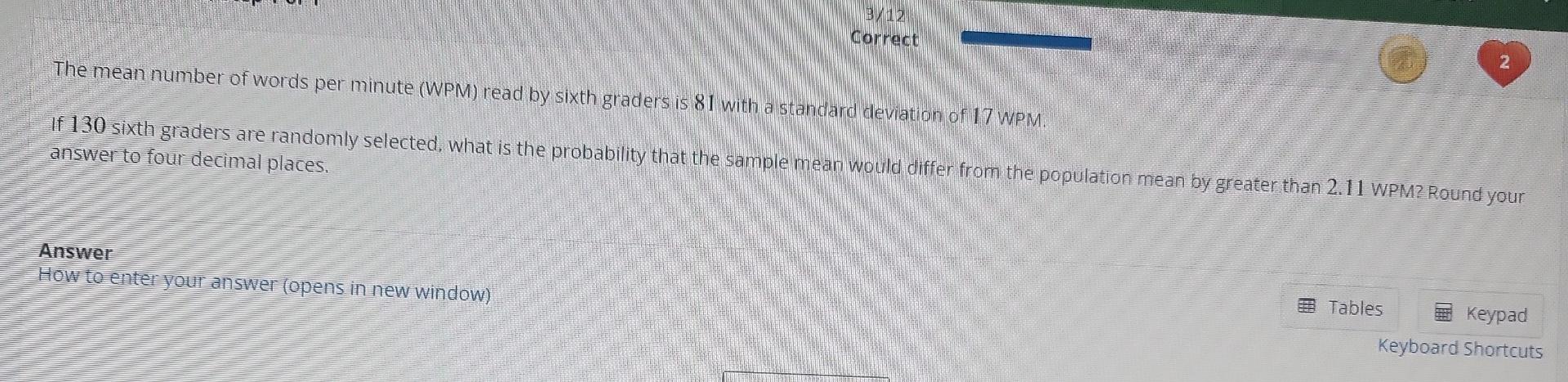 Solved The mean number of words per minute (WPM) read by | Chegg.com