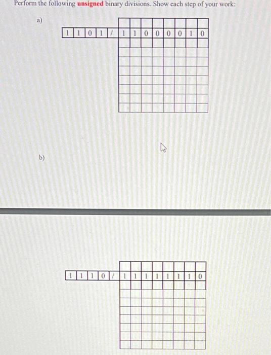 Solved Perform the following unsigned binary divisions. Show | Chegg.com