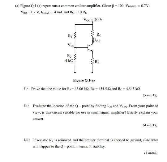 Solved (a) Figure Q.1 (a) represents a common emitter | Chegg.com