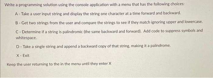 Solved Write a programming solution using the console | Chegg.com