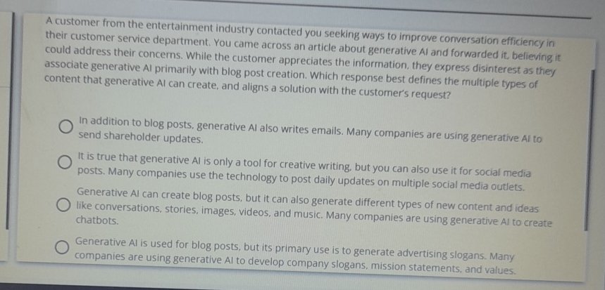 Solved A customer from the entertainment industry contacted | Chegg.com