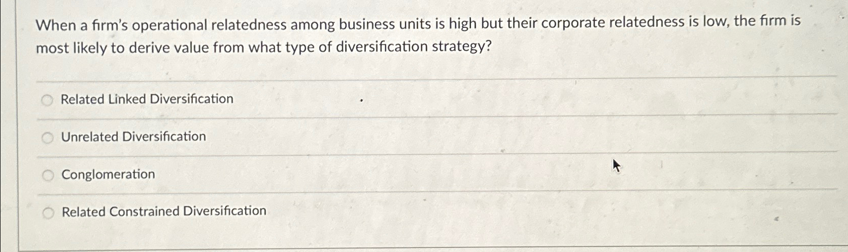 Solved When a firm's operational relatedness among business | Chegg.com