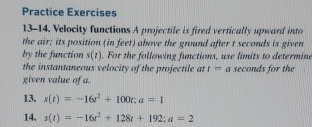 Solved Practice Exercises13-14. ﻿Velocity functions A | Chegg.com