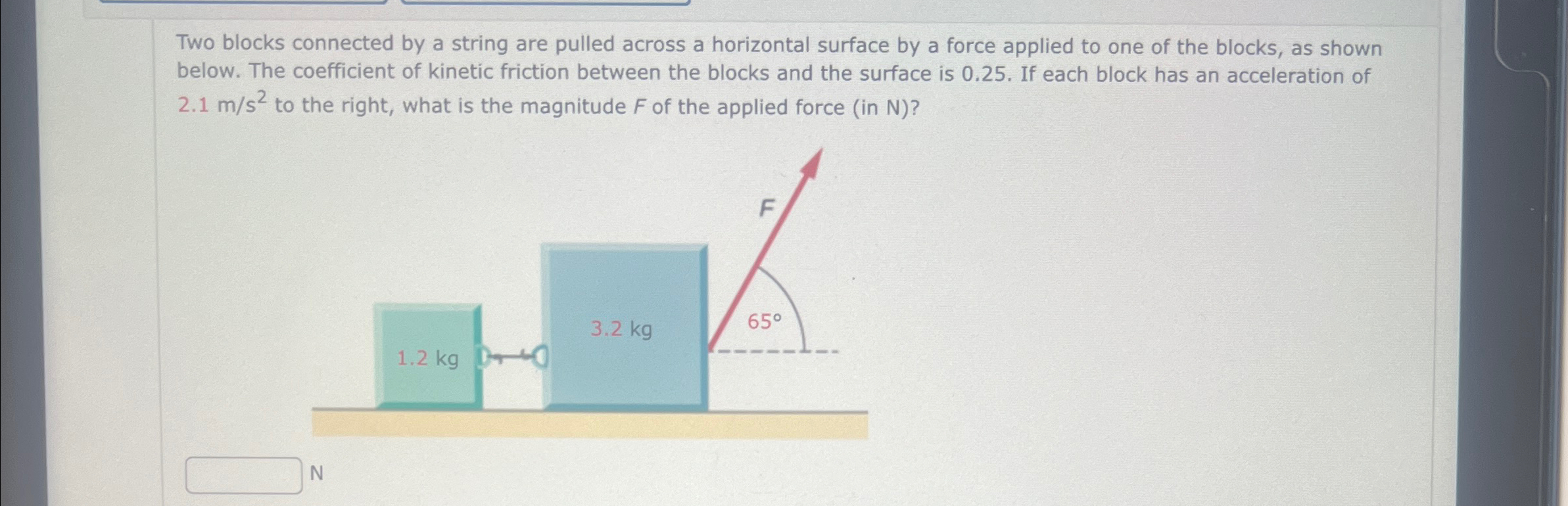 Solved Two blocks connected by a string are pulled across a | Chegg.com