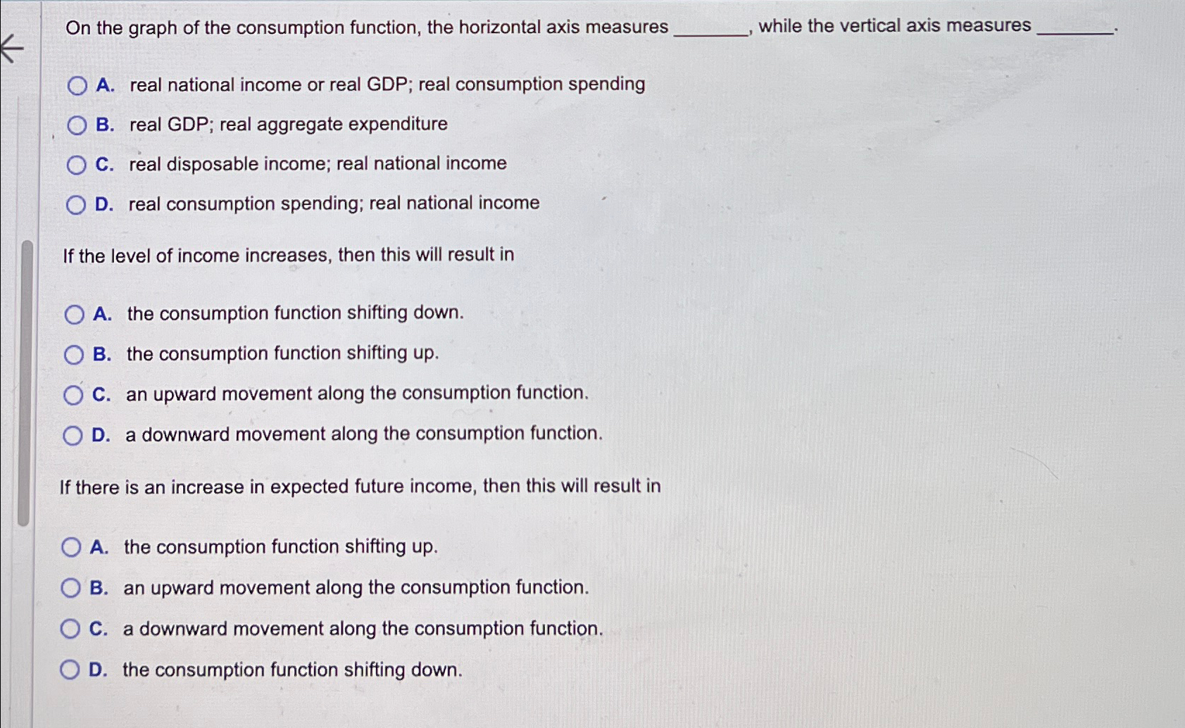 Solved On the graph of the consumption function, the | Chegg.com