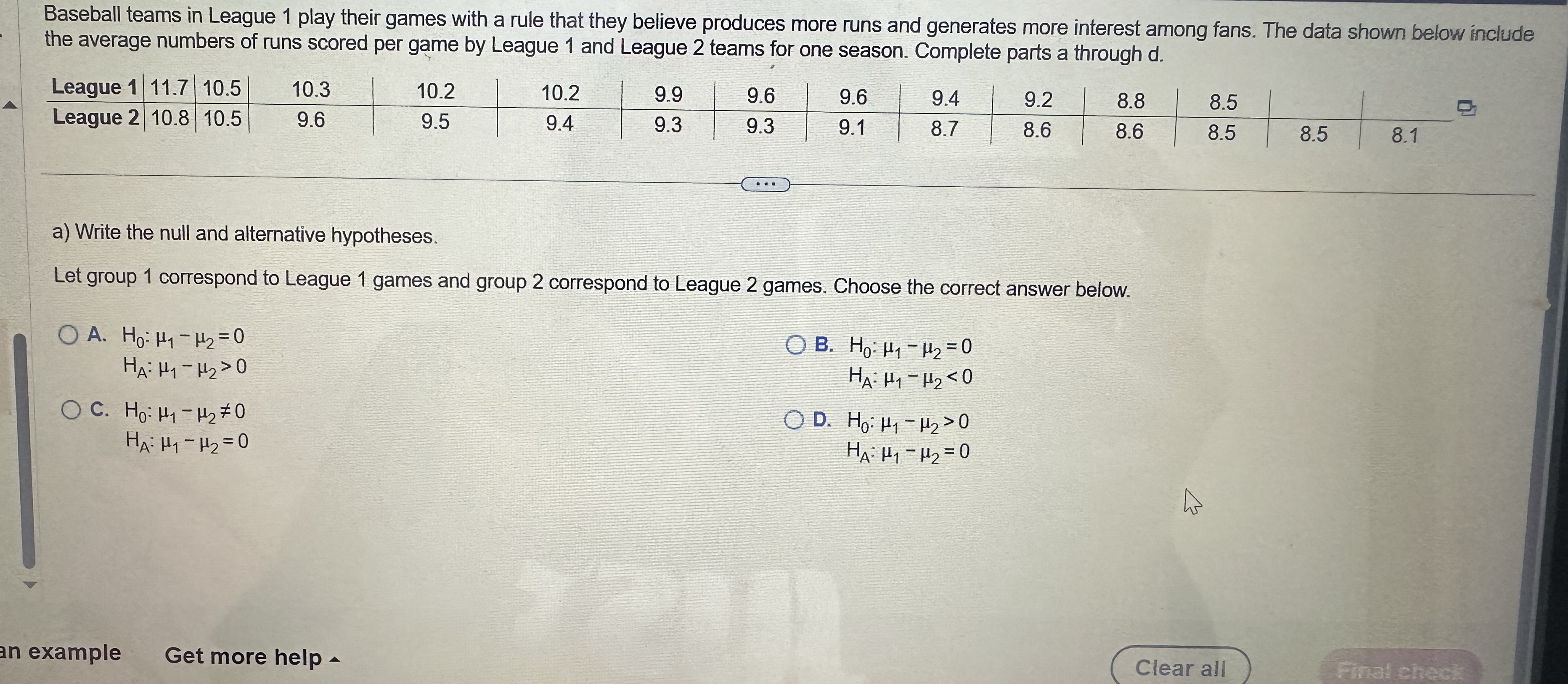 Solved Baseball teams in League 1 ﻿play their games with a | Chegg.com