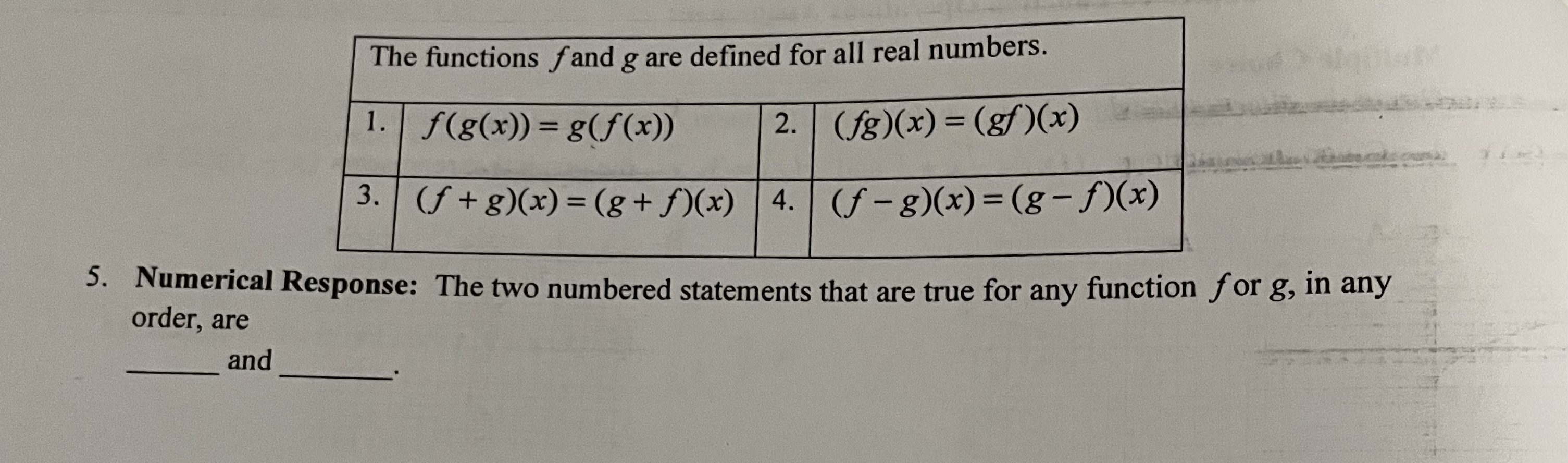 Solved \table[[The functions f ﻿and g ﻿are defined for all | Chegg.com