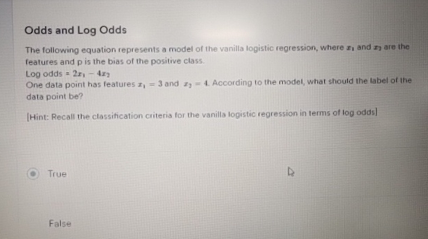 Solved Odds and Log OddsThe following equation represents a | Chegg.com