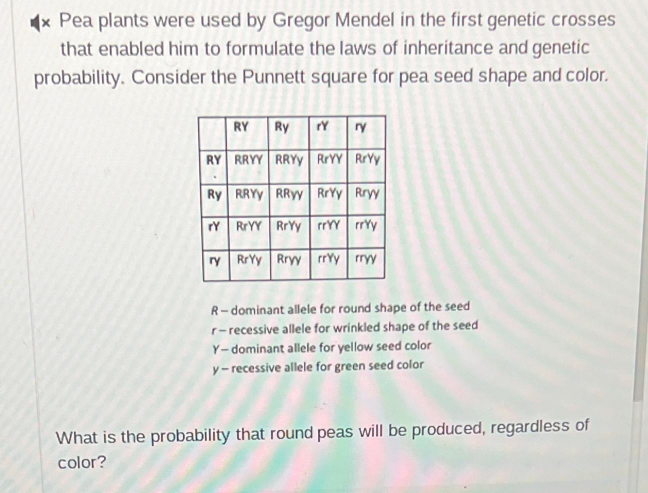 Solved Pea plants were used by Gregor Mendel in the first | Chegg.com