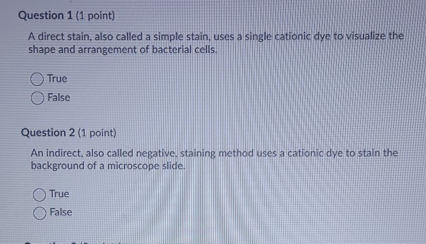 Solved Question 1 (1 point) A direct stain, also called a | Chegg.com