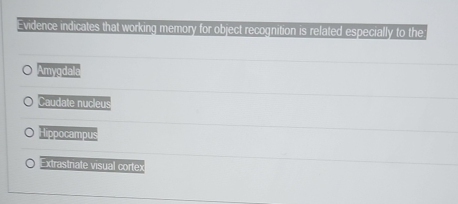 Solved Evidence indicates that working memory for object | Chegg.com