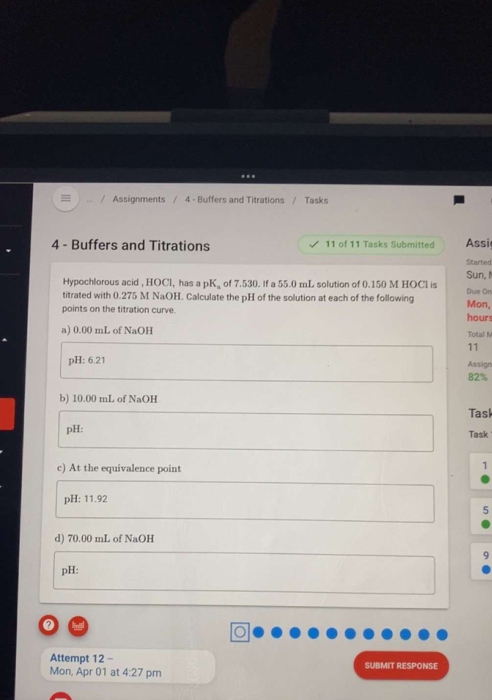 Solved 4 - ﻿Buffers and TitrationsHypochlorous acid, HOCl, | Chegg.com
