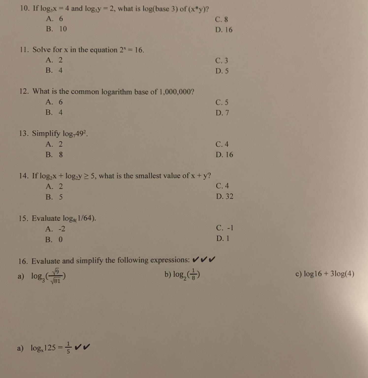 Solved If log3x=4 ﻿and log3y=2, ﻿what is base 3 | Chegg.com