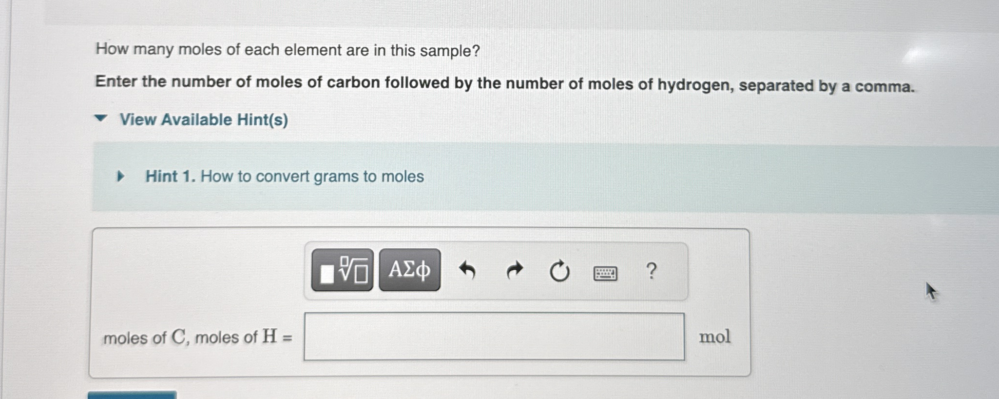 Solved How many moles of each element are in this sample? | Chegg.com