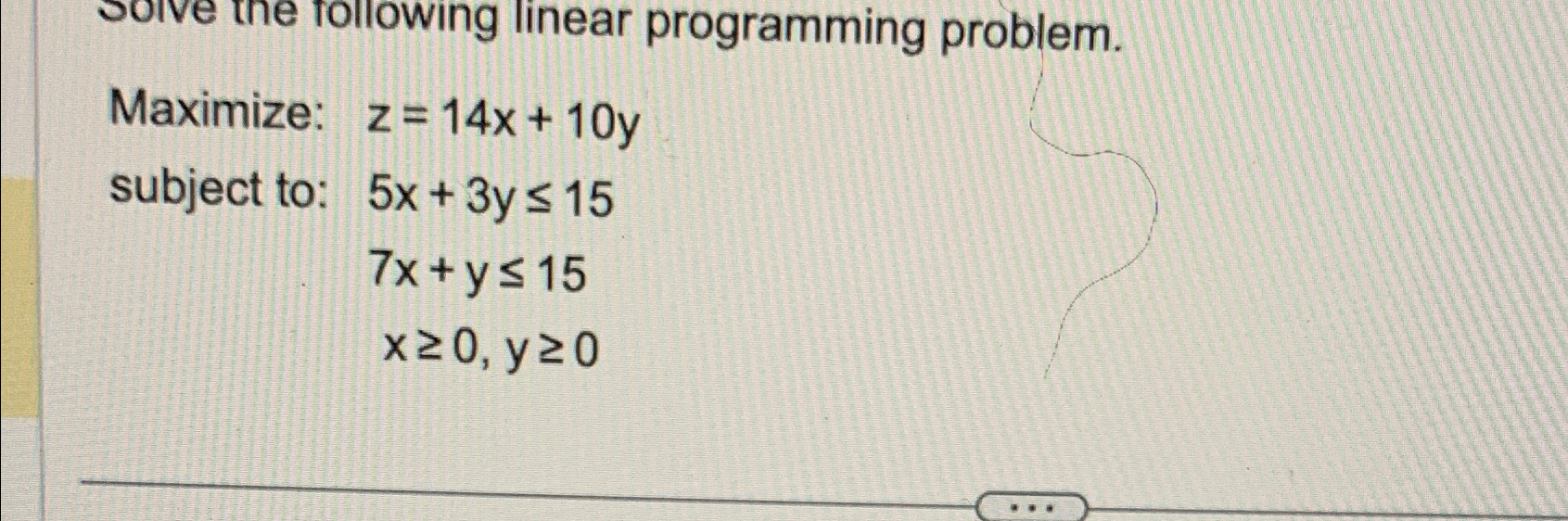 Solved Solve the rollowing linear programming problem. | Chegg.com Solved Solve the rollowing linear programming problem. | Chegg.com