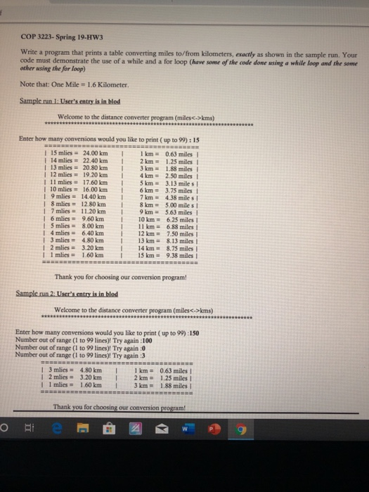 Solved COP 3223- Spring 19-HW3 Write a program that prints a | Chegg.com