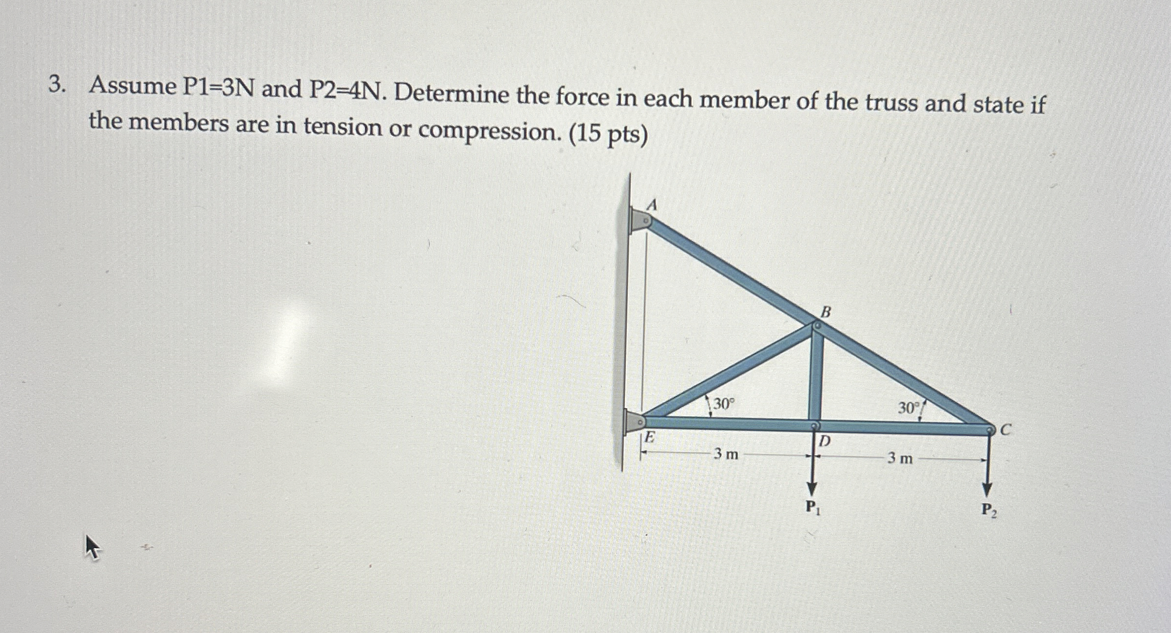 Solved Assume P1=3N ﻿and P2=4N. ﻿Determine the force in each | Chegg.com