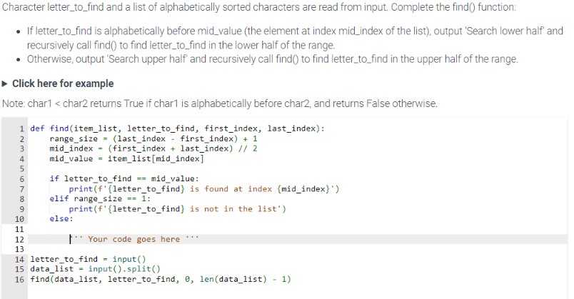 Solved Character letter_to_find and a list of alphabetically | Chegg.com Solved Character letter_to_find and a list of alphabetically | Chegg.com