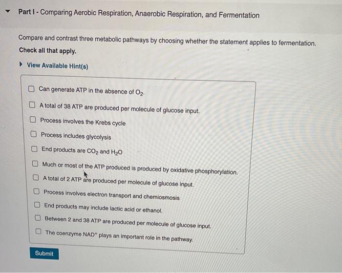 Solved Part I - Comparing Aerobic Respiration, Anaerobic | Chegg.com
