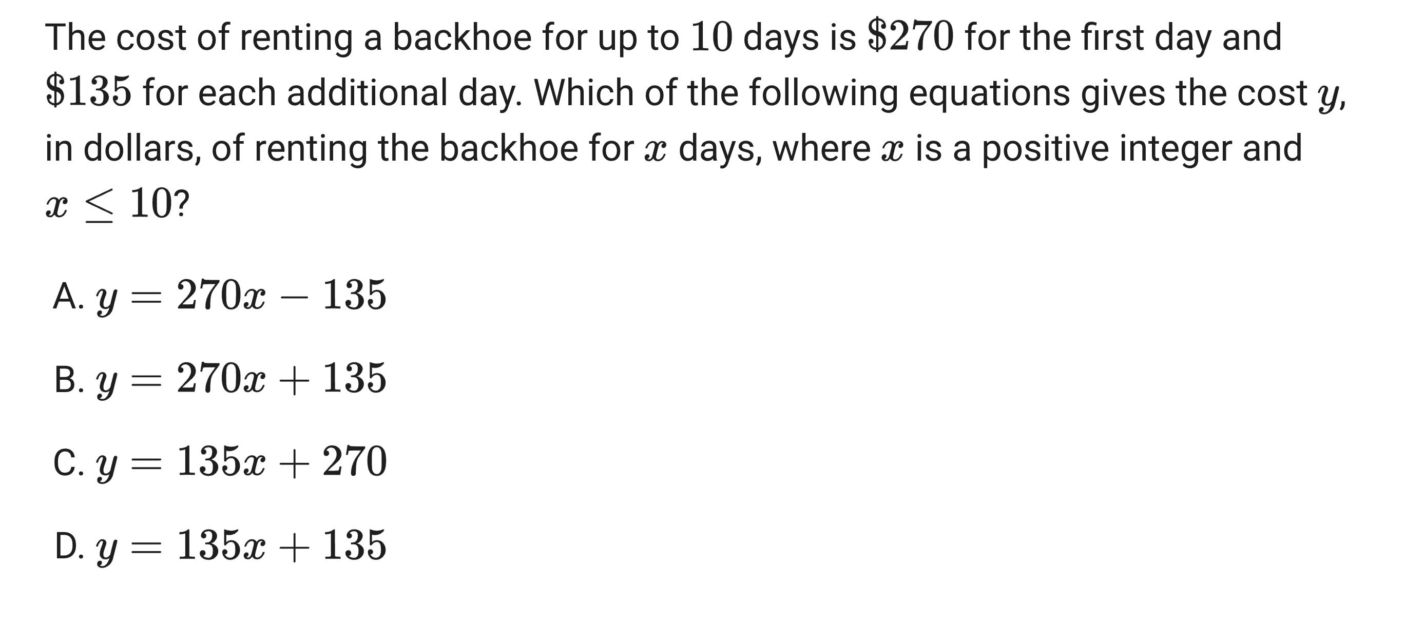 Solved The Cost Of Renting A Backhoe For Up To 10 ﻿days Is