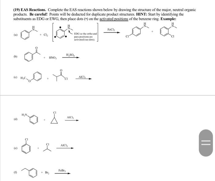 Solved (19) EAS Reactions. Complete the EAS reactions shown | Chegg.com