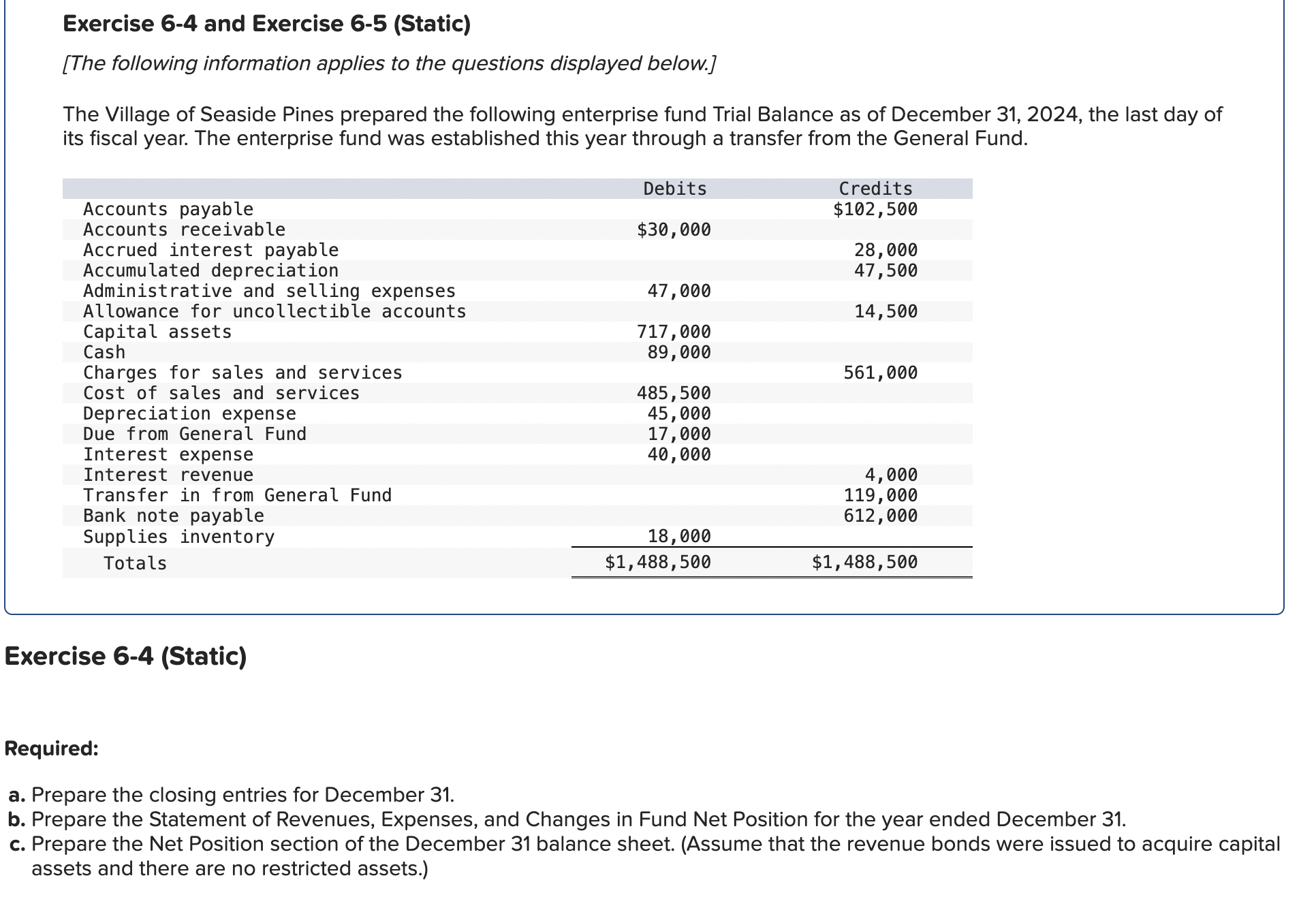 Solved Exercise 6-4 ﻿and Exercise 6-5 (Static) [The | Chegg.com
