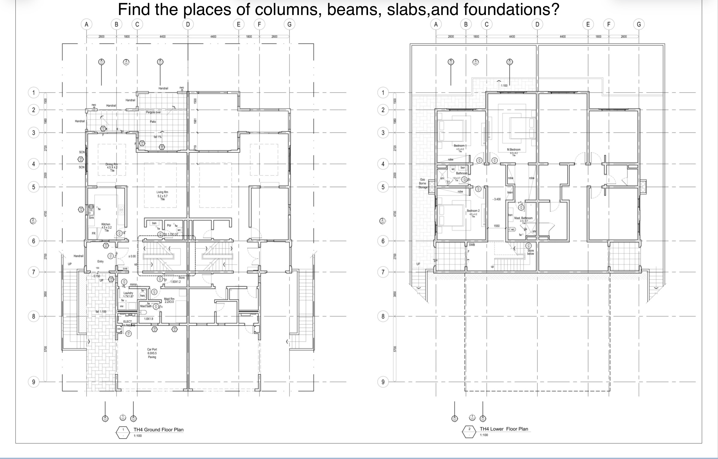 Solved Find the places of columns, beams, slabs,and | Chegg.com
