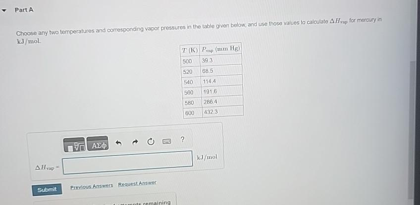 Solved Part AChoose any two temperatures and corresponding | Chegg.com