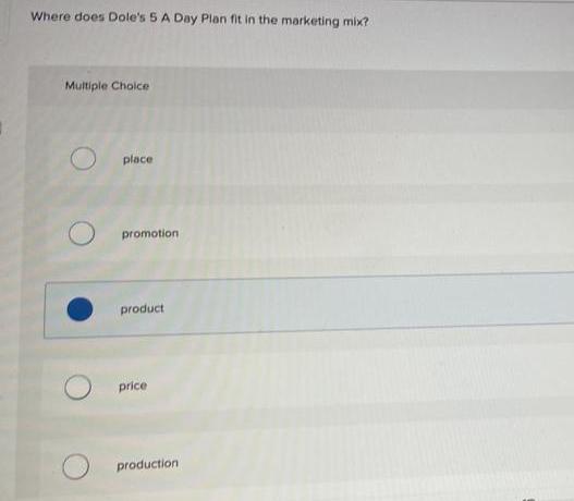 Solved Where does Dole's 5 ﻿A Day Plan fit in the marketing | Chegg.com