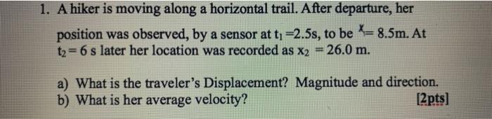 Solved 1. A hiker is moving along a horizontal trail. After | Chegg.com