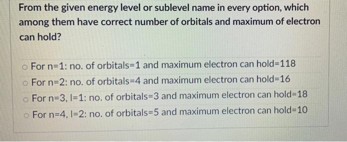 Solved From the given energy level or sublevel name in every | Chegg.com