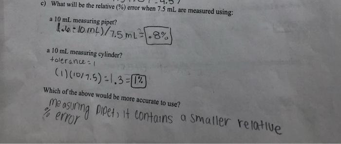 Solved U c) What will be the relative (%) error when 7.5 mL | Chegg.com