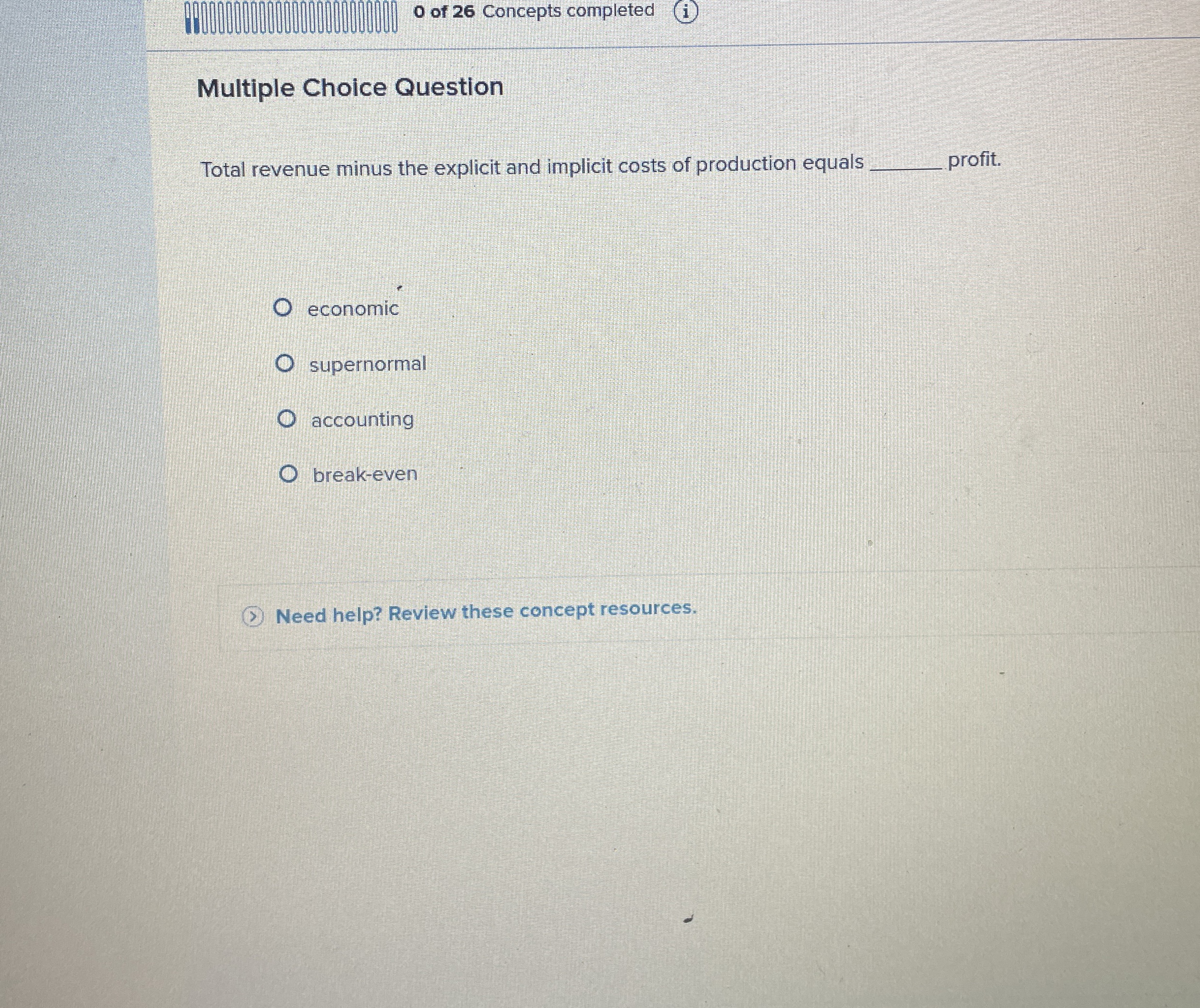 Solved 0 ﻿of 26 ﻿Concepts completed (i)Multiple Choice | Chegg.com