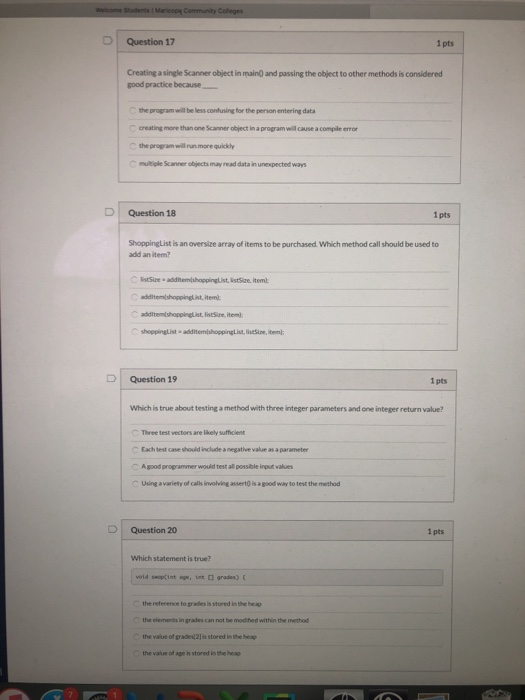 Solved Question 13 1 pts Which XXX/YYY declare an array | Chegg.com