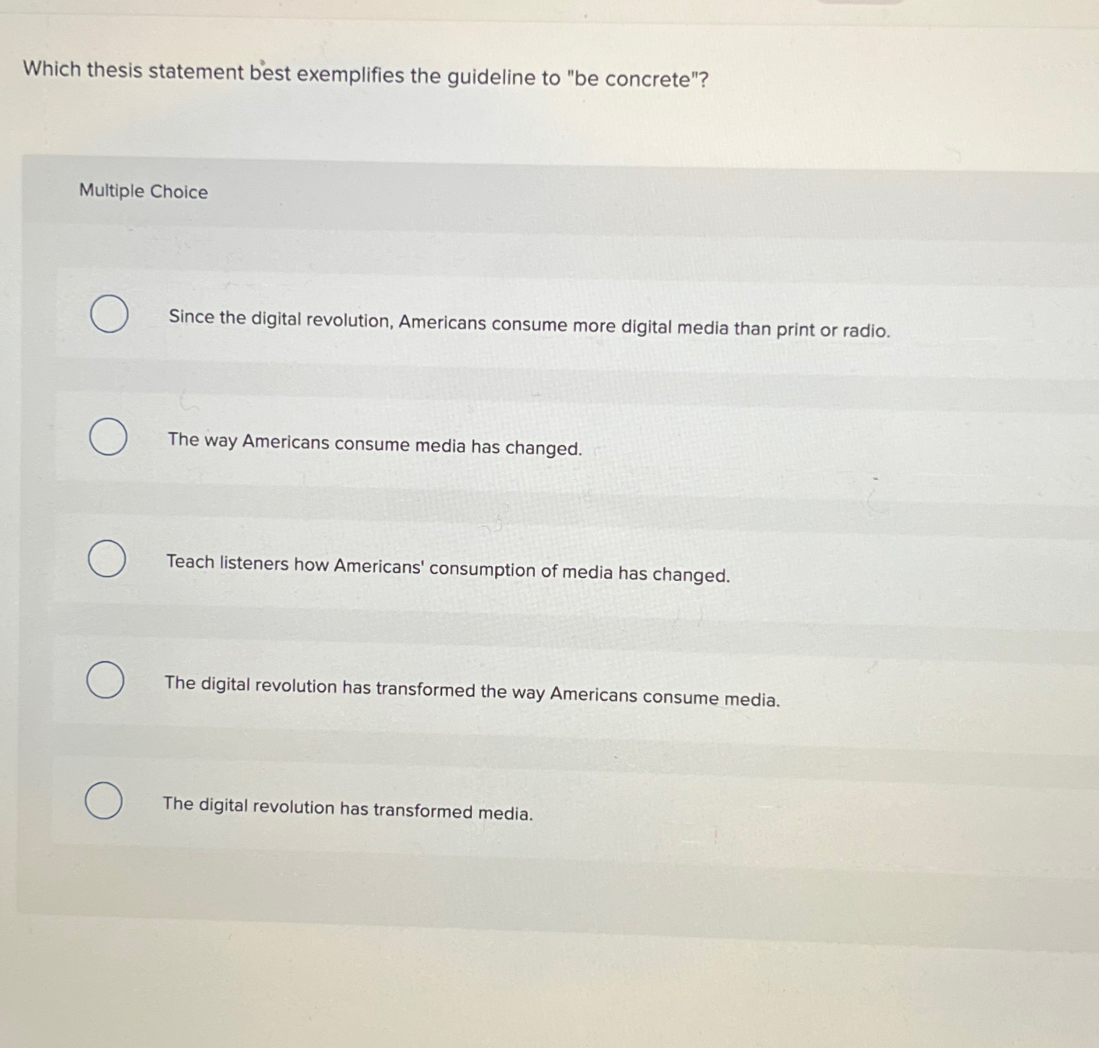 Solved Which thesis statement best exemplifies the guideline | Chegg.com