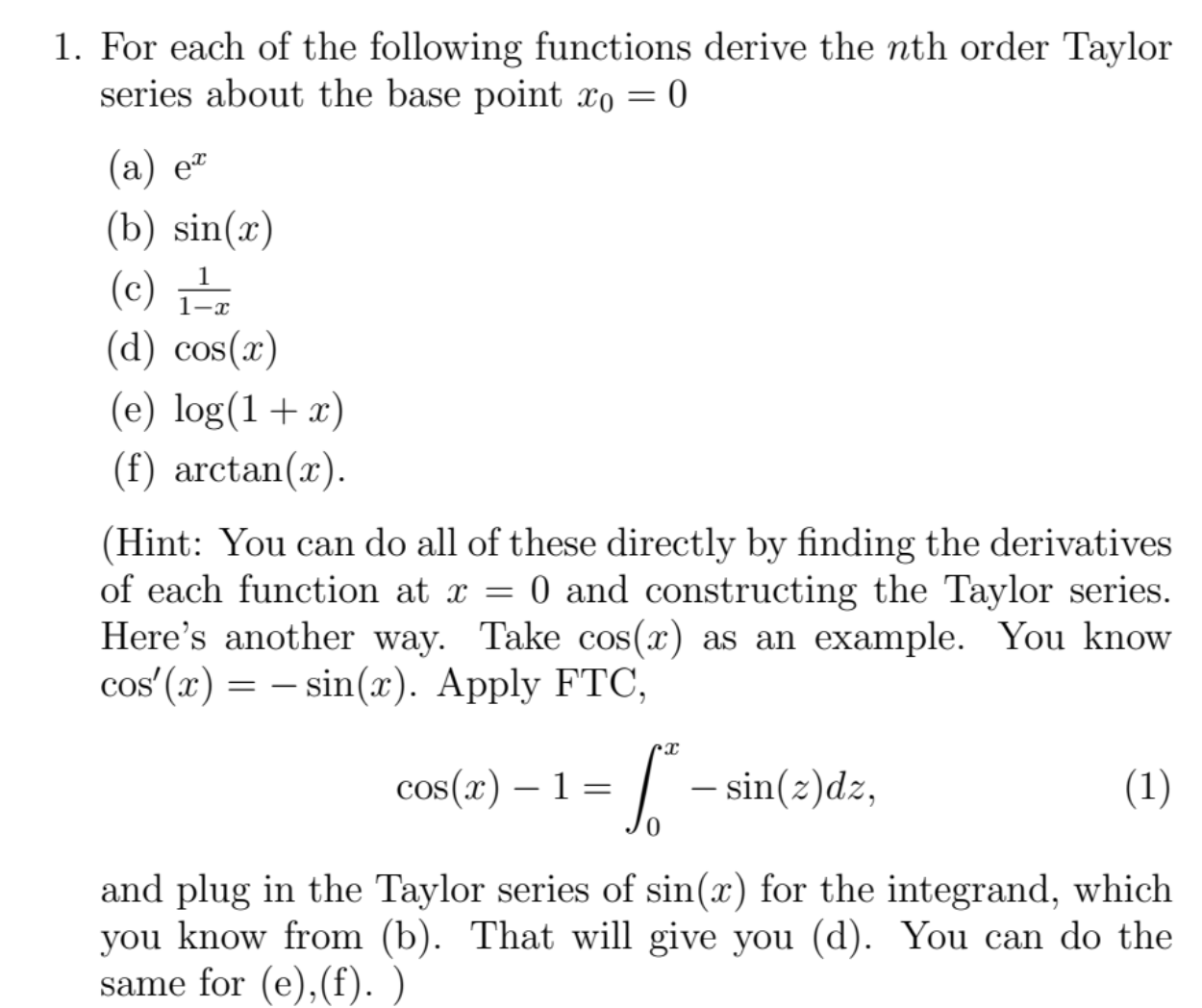 Solved For each of the following functions derive the nth | Chegg.com