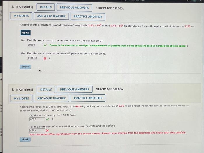 Solved 2. (1/2 points) DETAILS PREVIOUS ANSWERS SERCP11GE | Chegg.com Solved 2. (1/2 points) DETAILS PREVIOUS ANSWERS SERCP11GE | Chegg.com