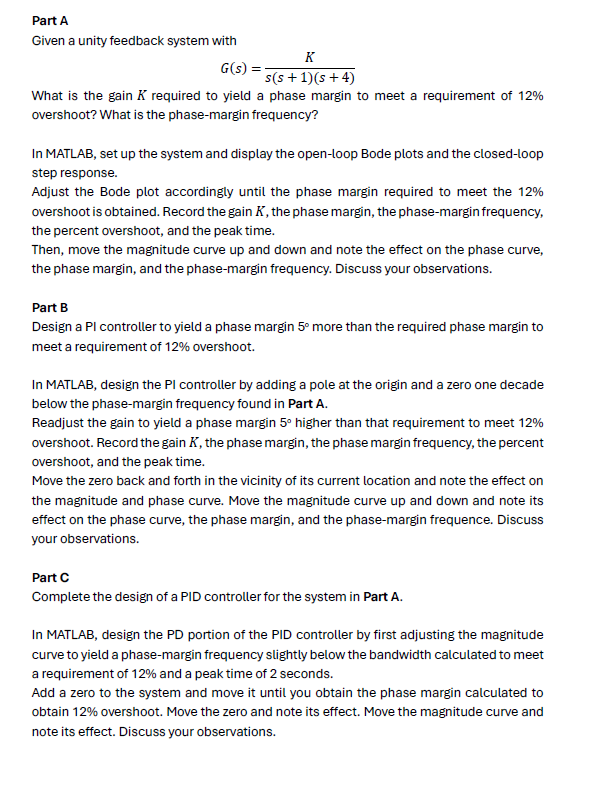 Solved Part AGiven a unity feedback system | Chegg.com