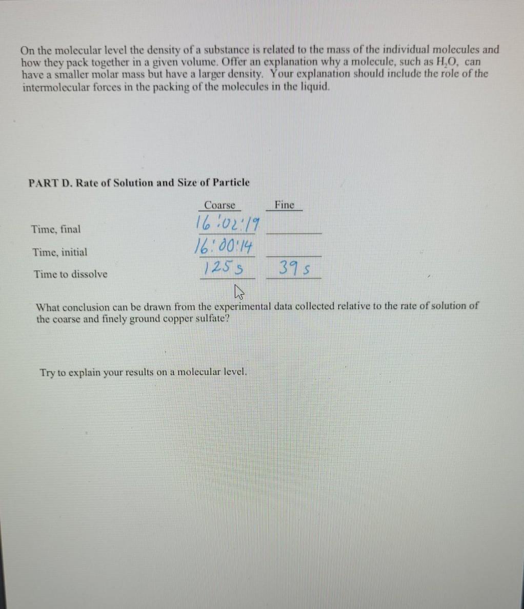 Solved SOLUBILITY AND SOLUTIONS PRE-LAB ASSIGNMENT NAME | Chegg.com