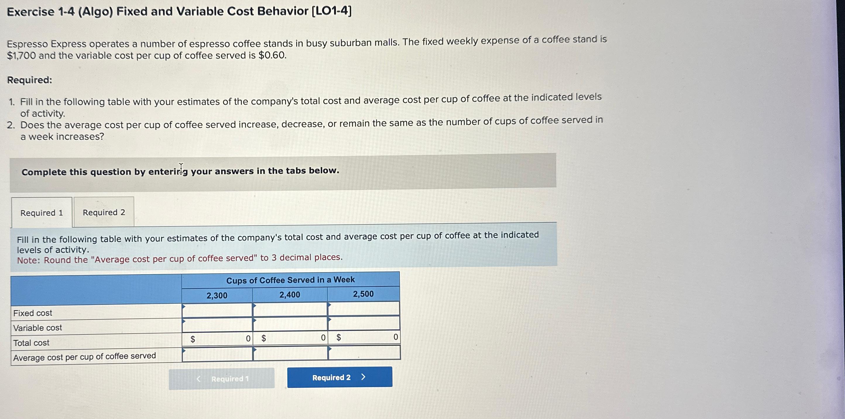 Solved Exercise 1 4 Algo ﻿fixed And Variable Cost Behavior 2530