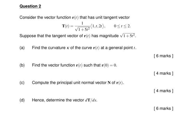 Solved Consider the vector function r(t) that has unit | Chegg.com