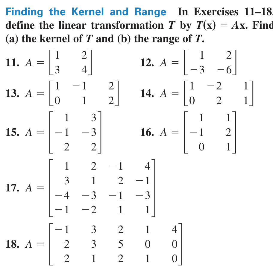 Solved #18 ﻿please. Finding the Kernel and Range In | Chegg.com